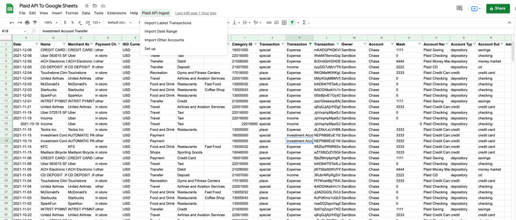 Plaid + Google Sheets Personal Finance Dashboard